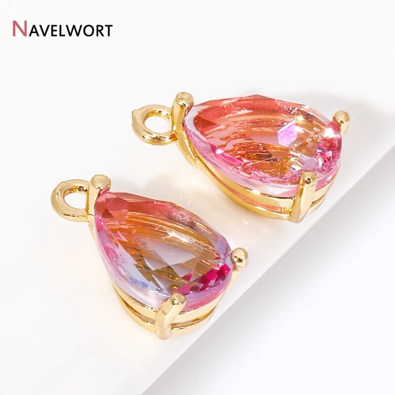 Хрустальные золотые подвески NAVELWORT для сережек Розовый, 2 pieces, 18K gold plated