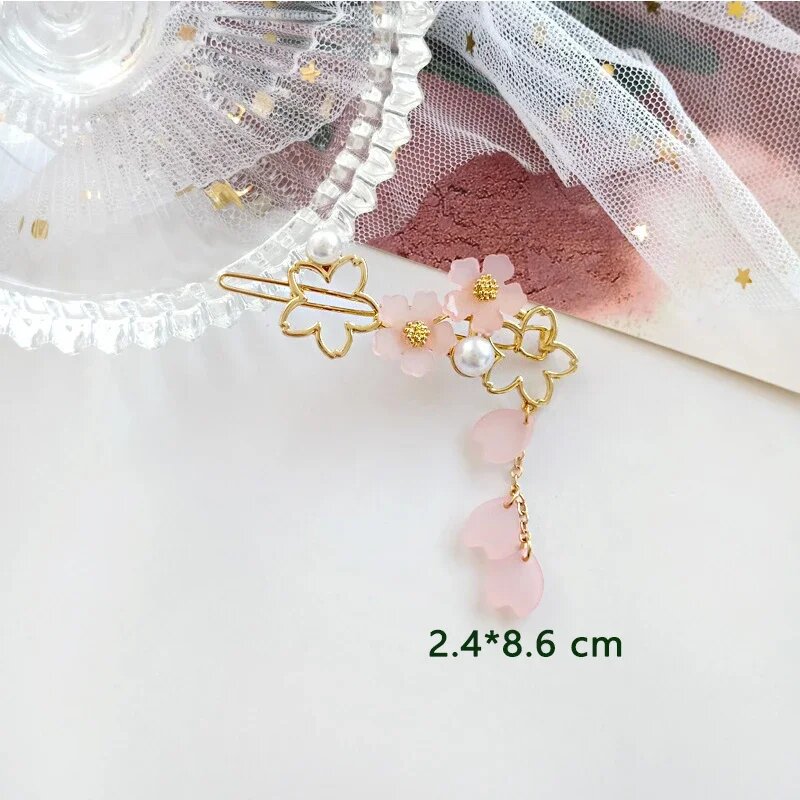 Розовая заколка для волос "Сакура", Metal color: 1 sakura petals