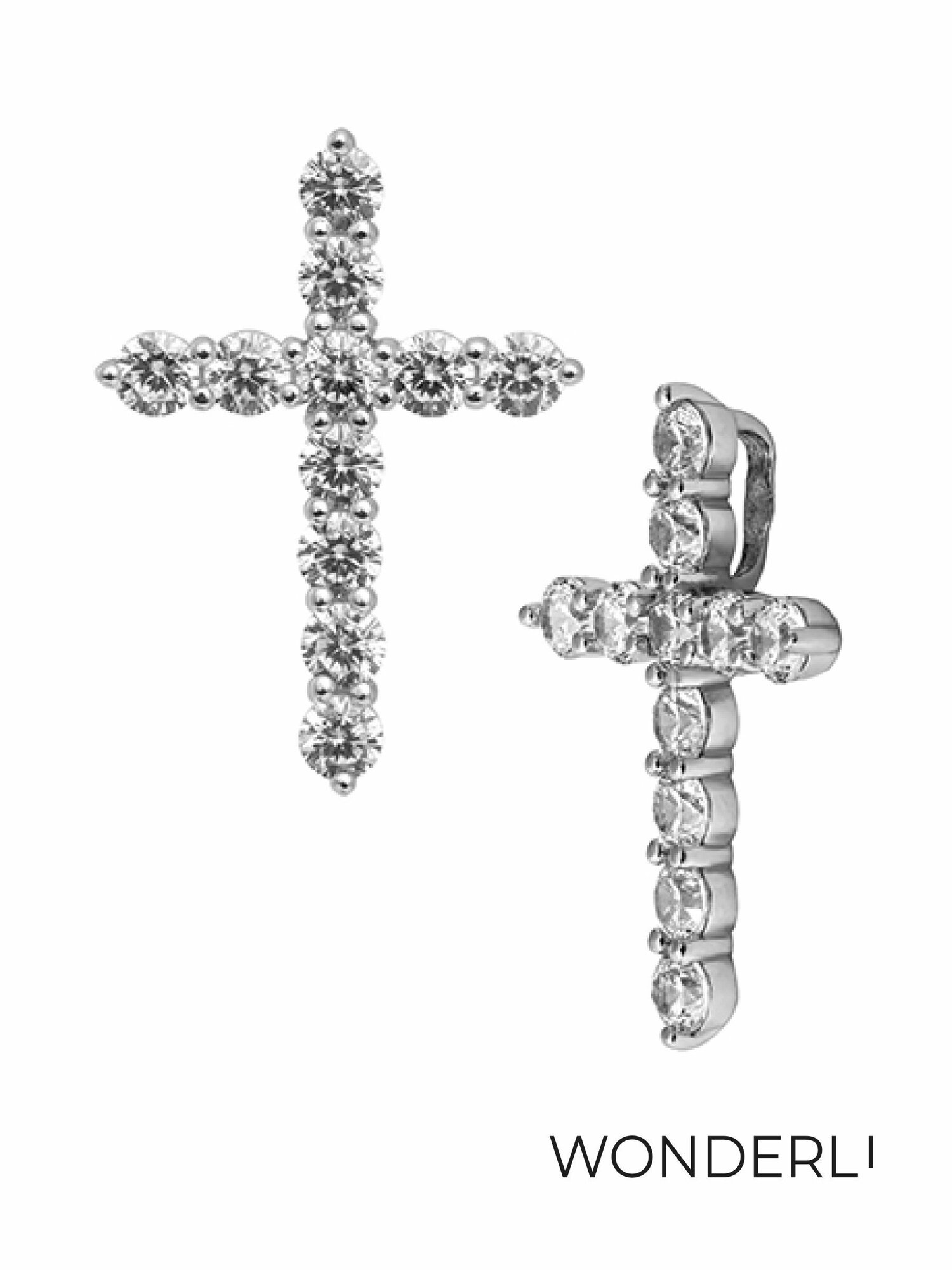 Крестик, серебро, 925 проба, родирование, фианит