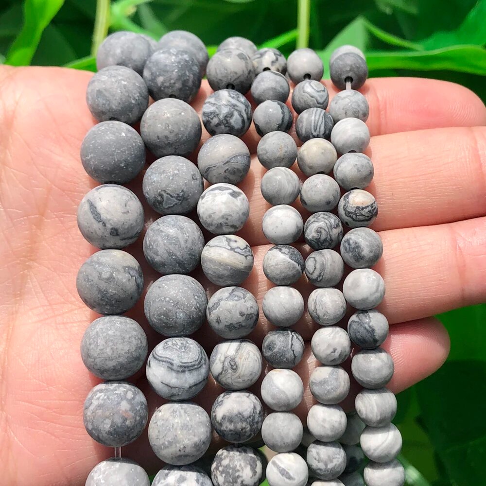 Бусины из камня серые, map jasper, 6 мм