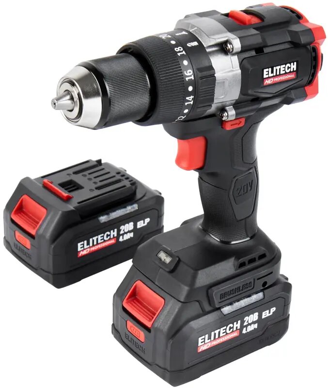 Дрель-шуруповерт аккумуляторная бесщеточная Elitech HD CD 20BL2 20 В Li-ion 2x4 Ач