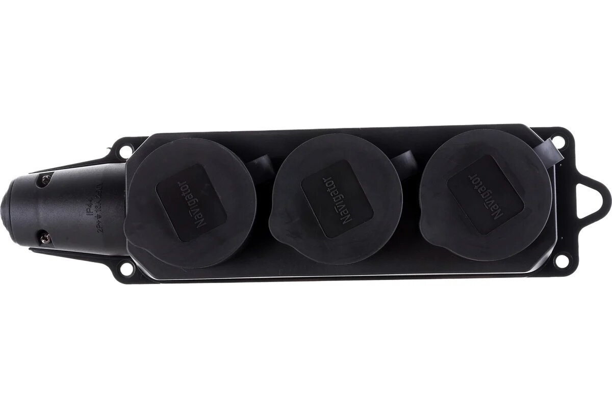 Navigator NCA-BLR2-03-16A-E-IP44-BL колодка 3 гнезда с заземлением каучук черная