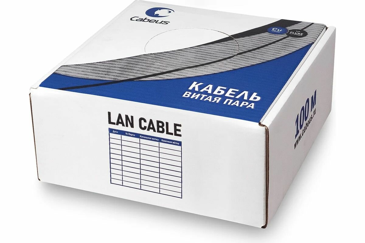 Кабель витая пара UTP (U/UTP) Cabeus категория 6, 4 пары (23 AWG), одножильный, LSZH, нг(А)-HF, оранжевый UTP-4P-Cat.6-SOLID-LSZH-100