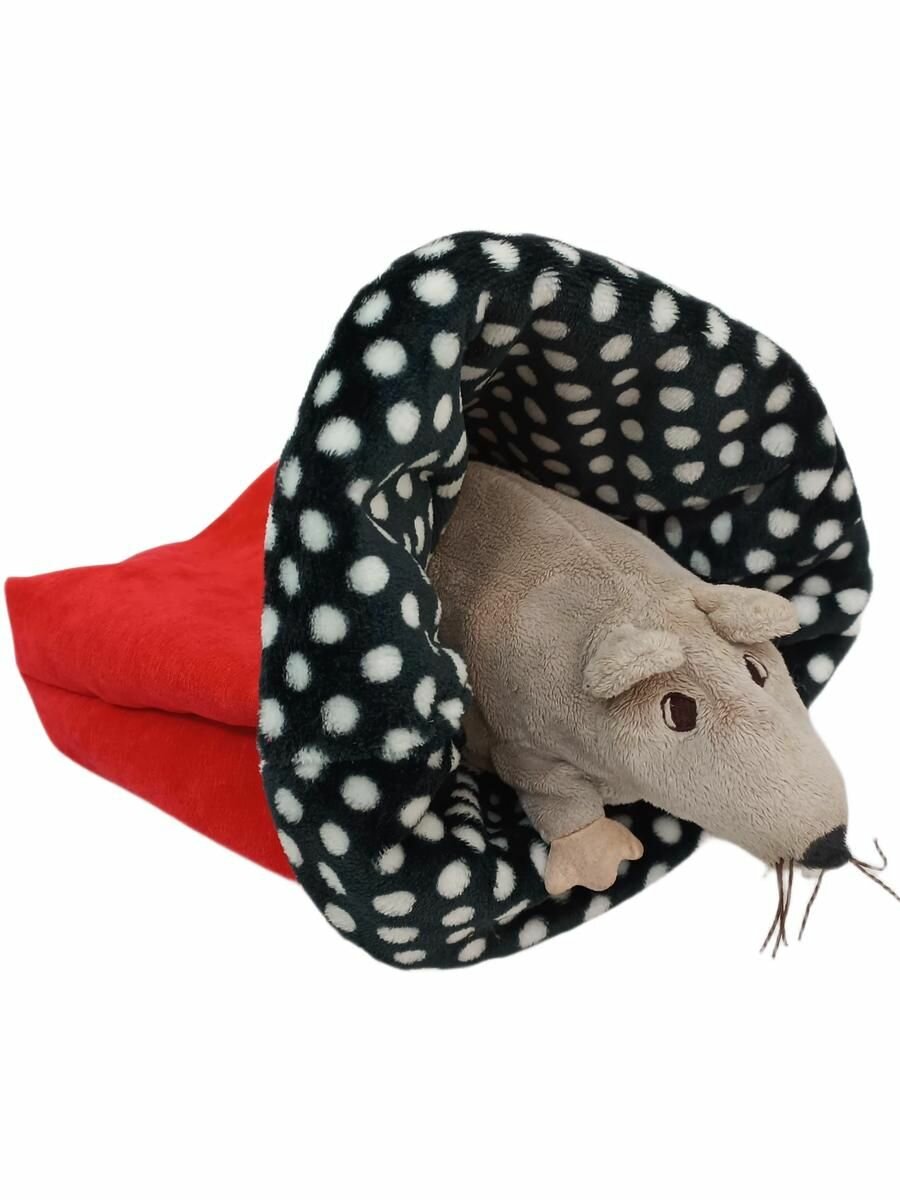 Норка- лежанка для мелких домашних животных 24х28 см, красная и горох.