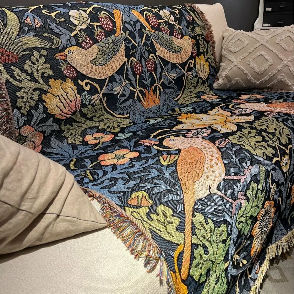 Плед "Клубничный Вор", хлопок, 130x180см, дизайн Уильяма Морриса