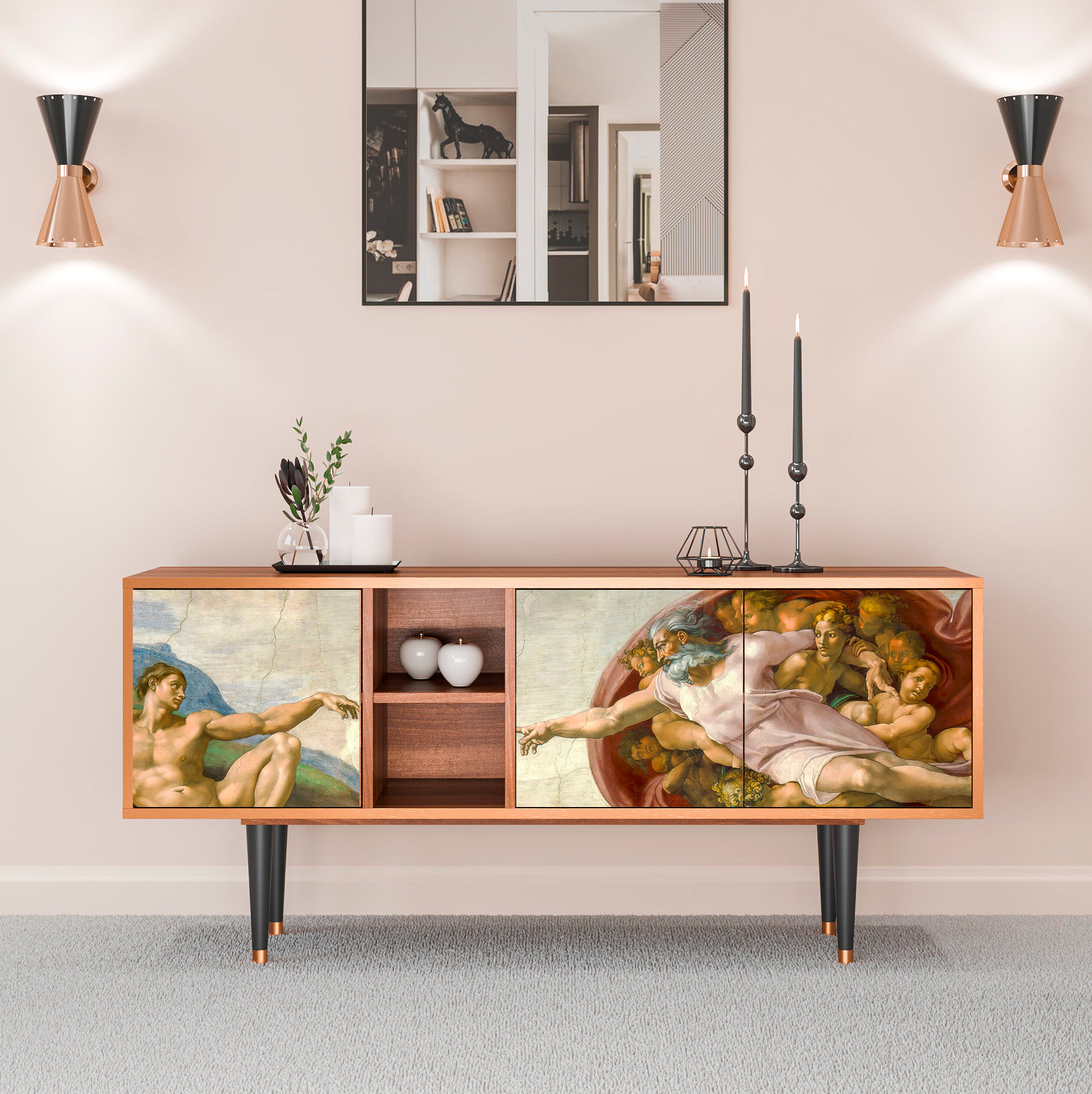 ТВ-Тумба - STORYZ - T5 The Creation of Adam by Michelangelo, Размер - 150 x 69 x 41 см, Цвет корпуса - , Орех