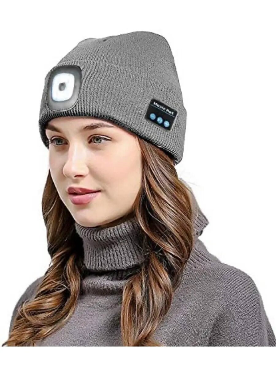 Шапка с фонариком и Bluetooth наушниками