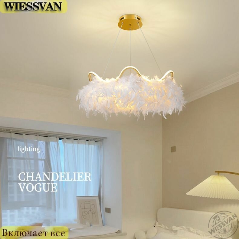 WESSVANкреативная люстра в форме короны с перьями на потолке