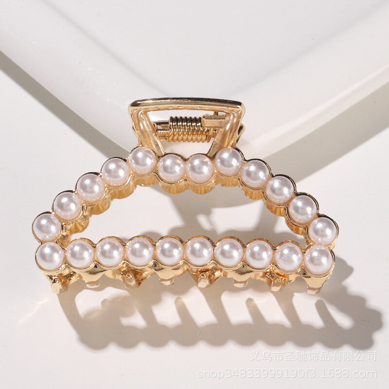 Заколка для волос, сплав, гальваническое покрытие, изогнутый стиль, белый жемчуг