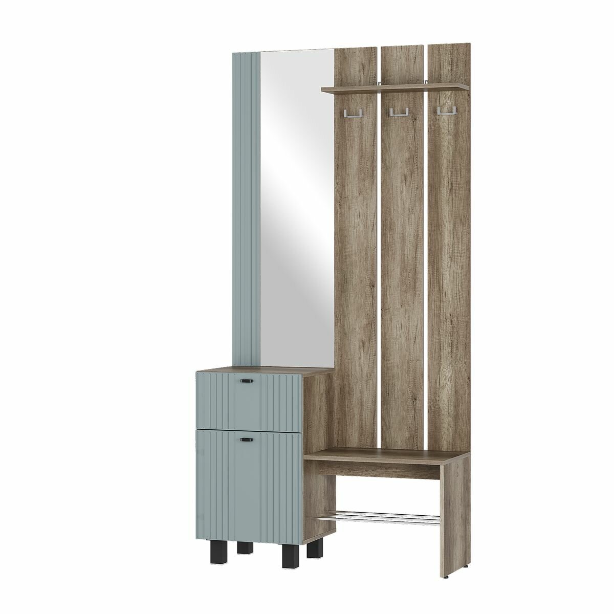 Прихожая BTS "Олива" ПР-04, дуб каньон, минимализм, с зеркалом, обувницей, полками