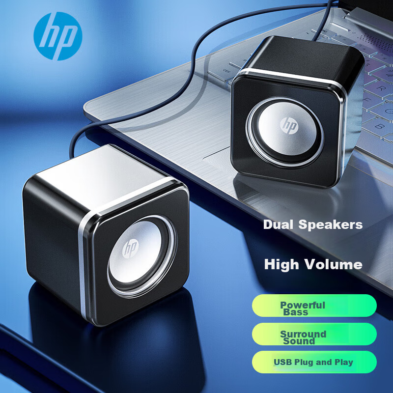 HP NS1pro Computer Speakers, Mini Desktop Speakers, Multimedia Speakers for Laptops And Desktops, Dual Interface Wired Speakers for Home Use, Subwoofer, Black