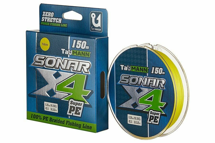 TauMANN Леска плетёная Sonar PE X4 150m #2.5 (0.26mm) Yellow