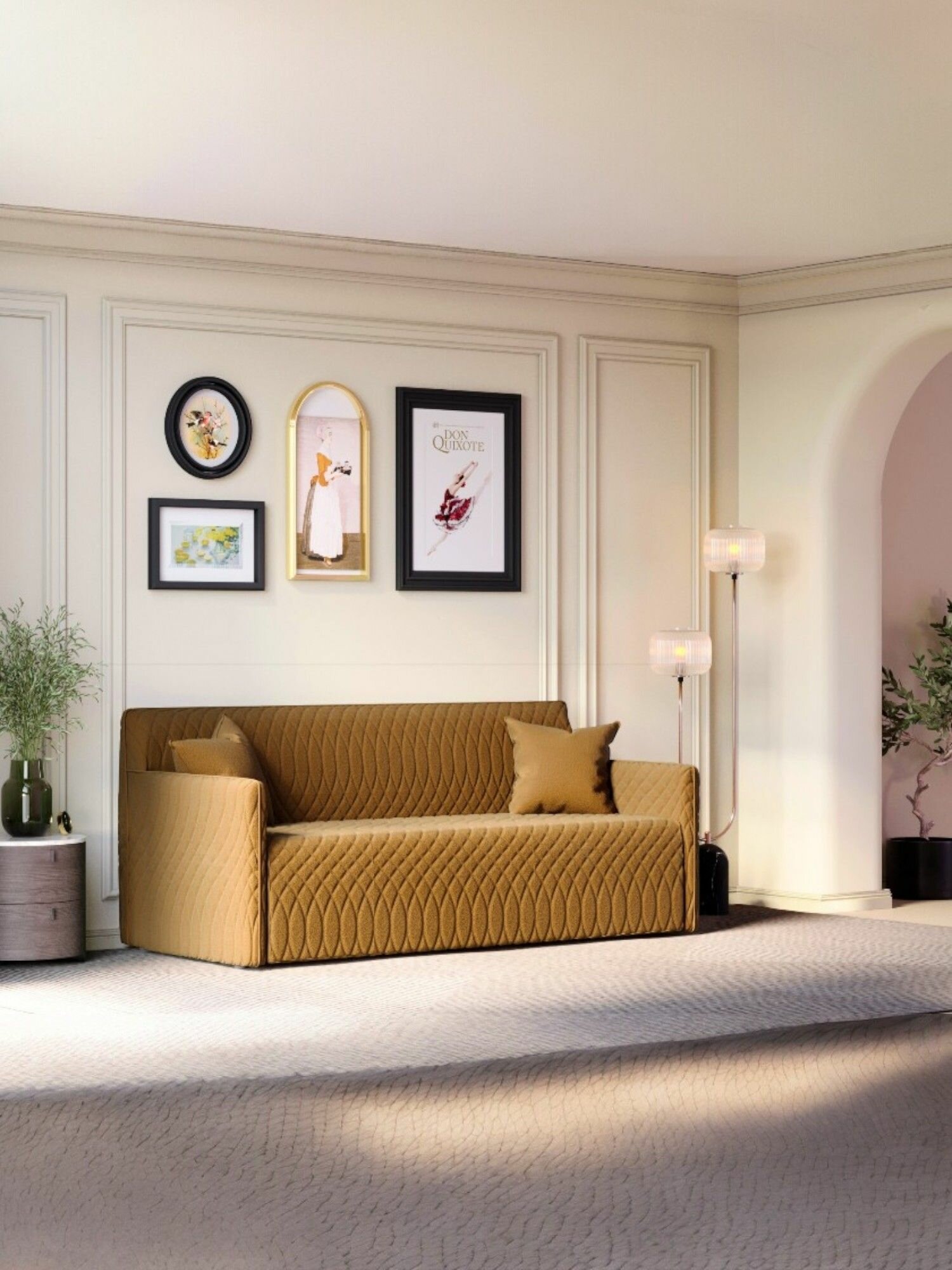 Прямой диван Manons Maison Easy, Велюр Золотисто-желтый, 210х98х85 см