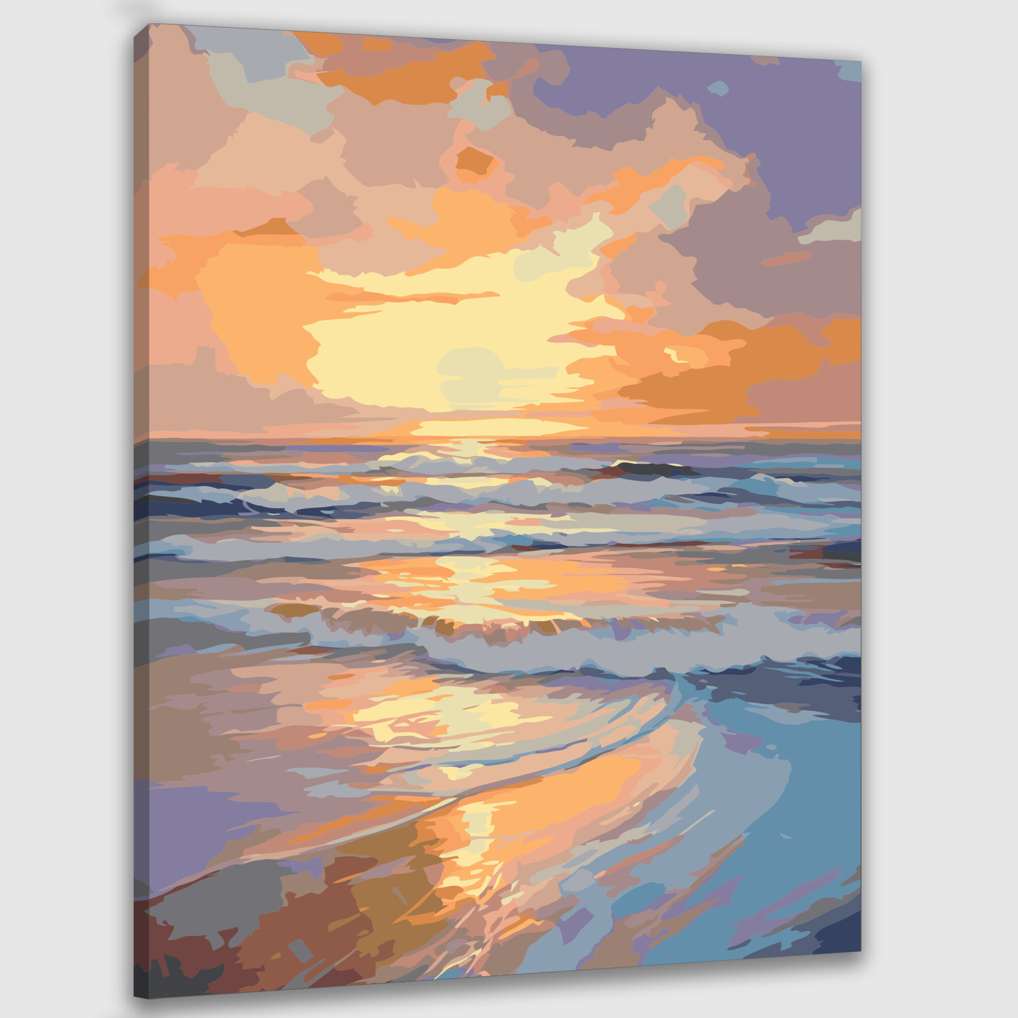 Картина по номерам 40x50 см, картина, масло, восход солнца, побережье, море, рассвет, небо, волны, солнечный свет