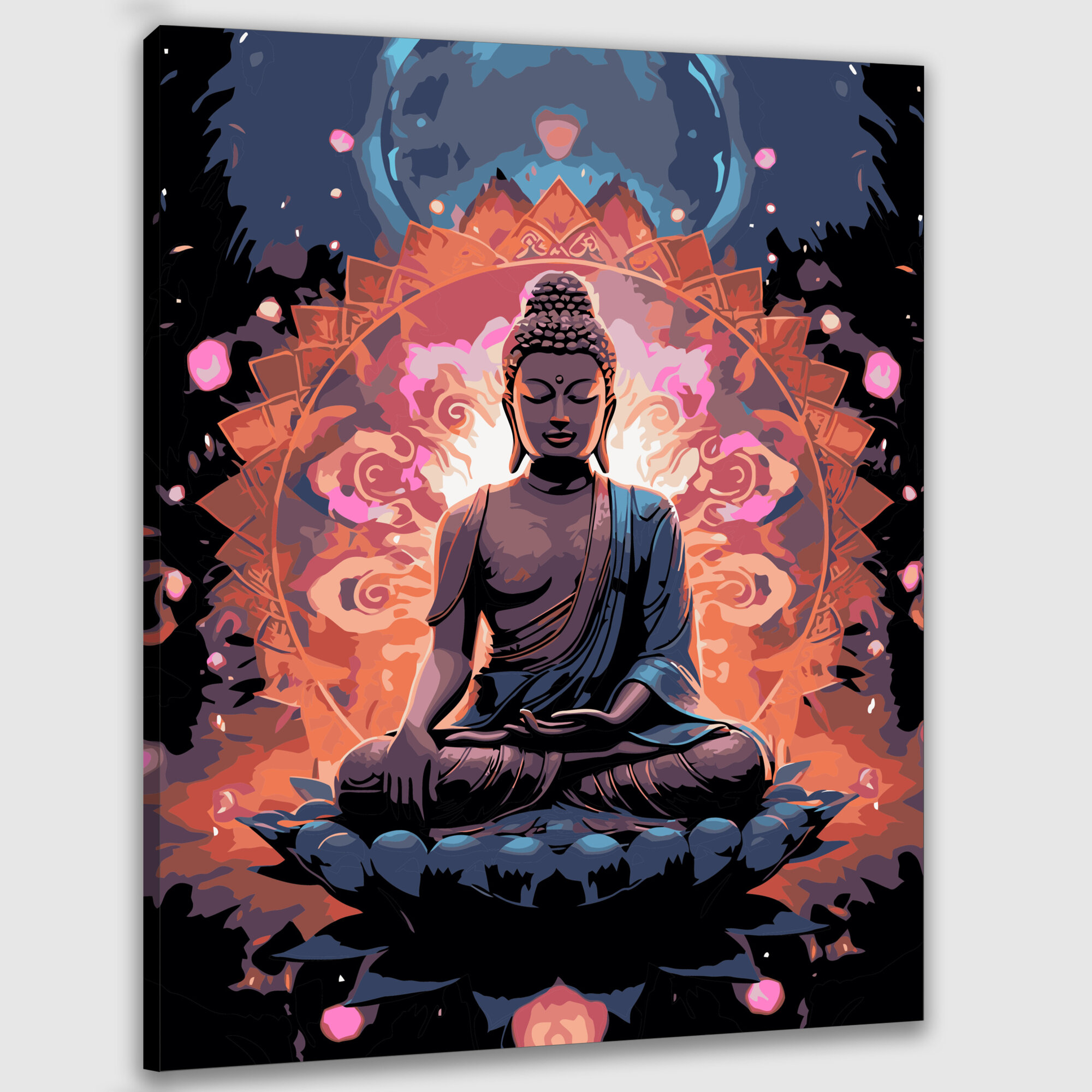 Картина по номерам 40x50 см, Будда, цифровая иллюстрация, яркий стиль, сюрреализм, переливающиеся цвета, узоры