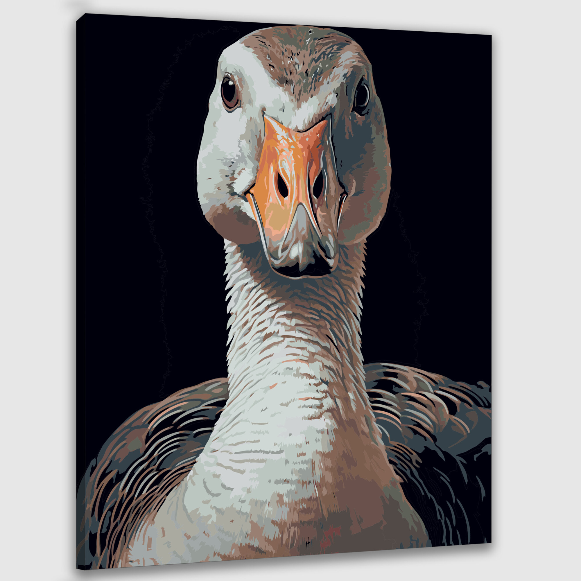 Картина по номерам 40x50 см, гусь, крупный план, пристальный взгляд, мудрость, сила, перо, тщательно проработано