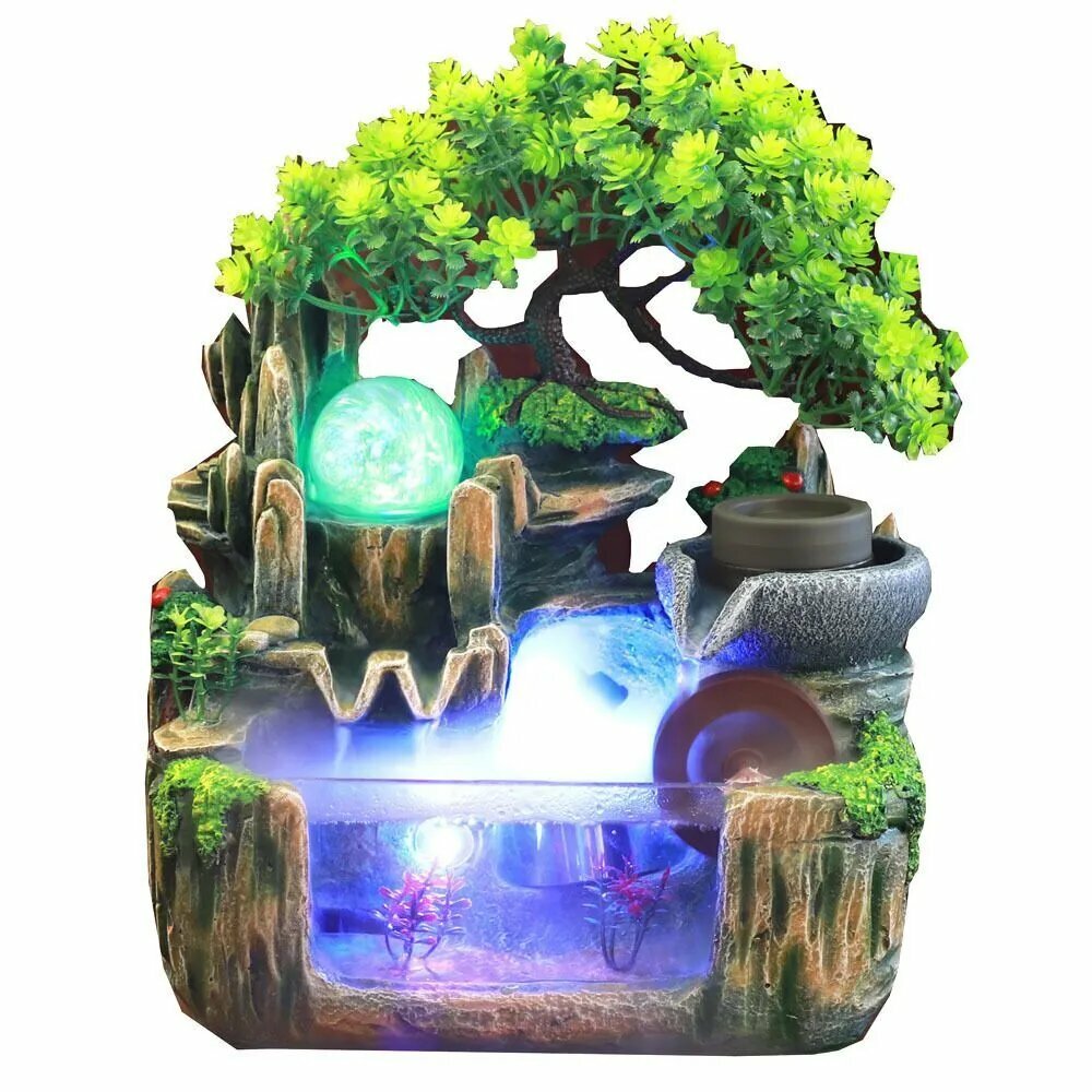 Декоративный настольный фонтан, с подсветкой и эффектом тумана, смола