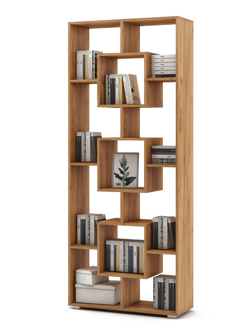 Стеллаж деревянный для книг, документов и игрушек Квадро 1, ЛДСП, 78,2x28х190,2 см, 11 полок, современный дизайн