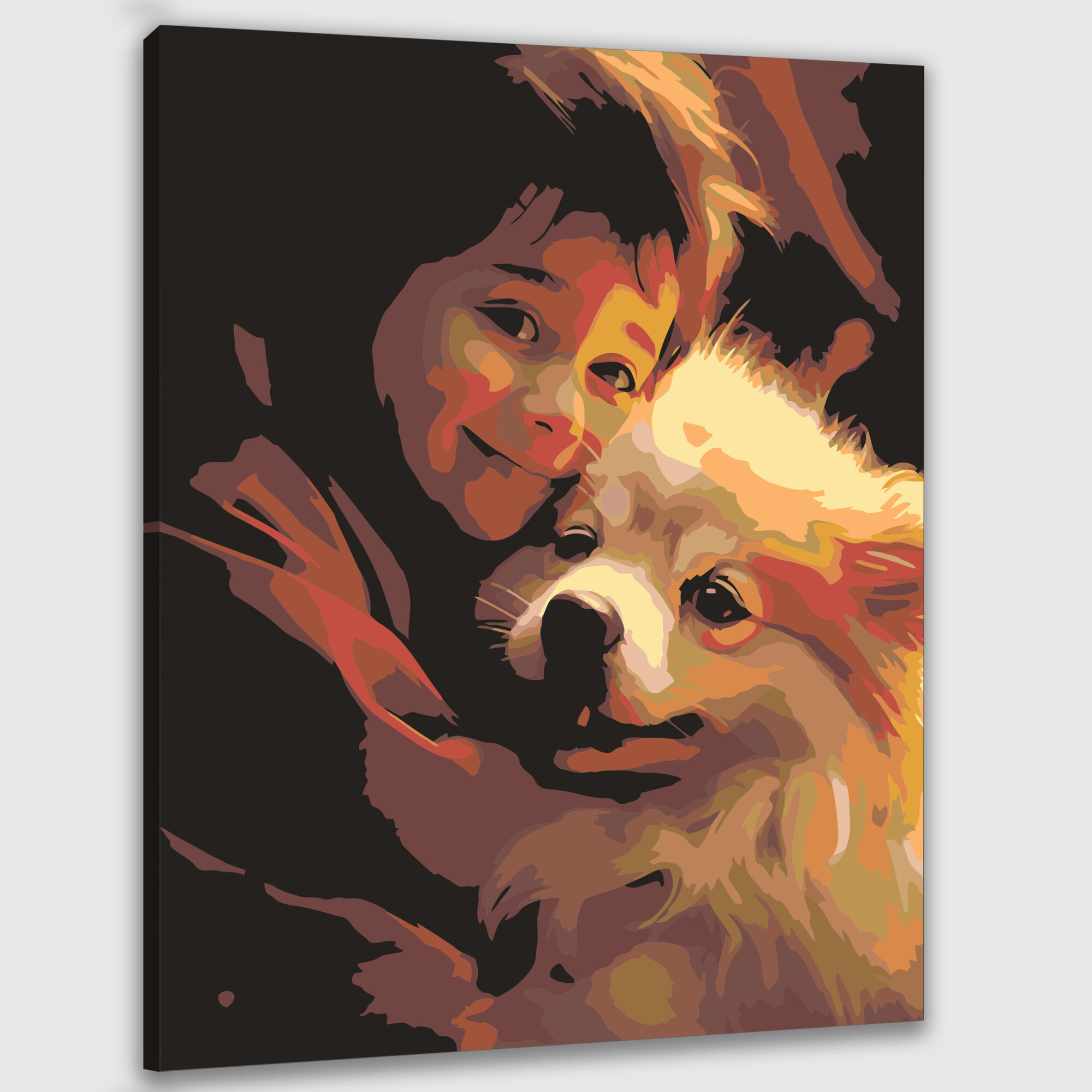 Картина по номерам 40x50 см, картина, цифровая, нежность, доброта, ребенок, шпиц, обниматься, мягкое сияние