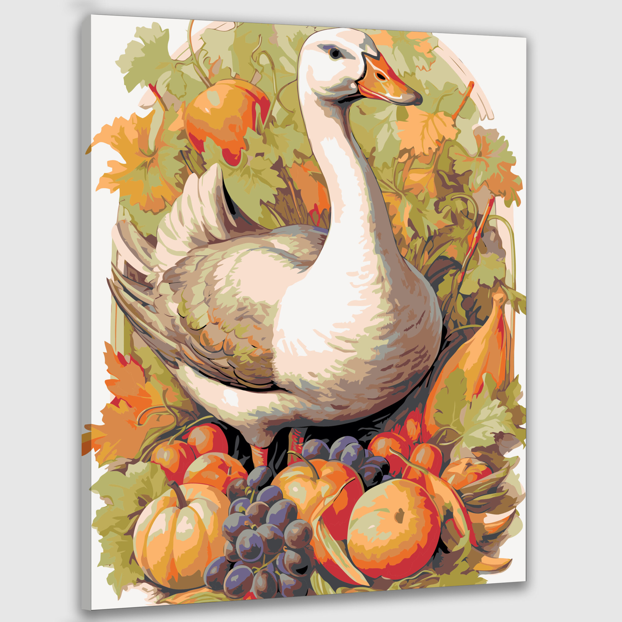 Картина по номерам 40x50 см, гусь, урожай, иллюстрация, яркий, причудливый, дружелюбный, идеалы, добро, процветание