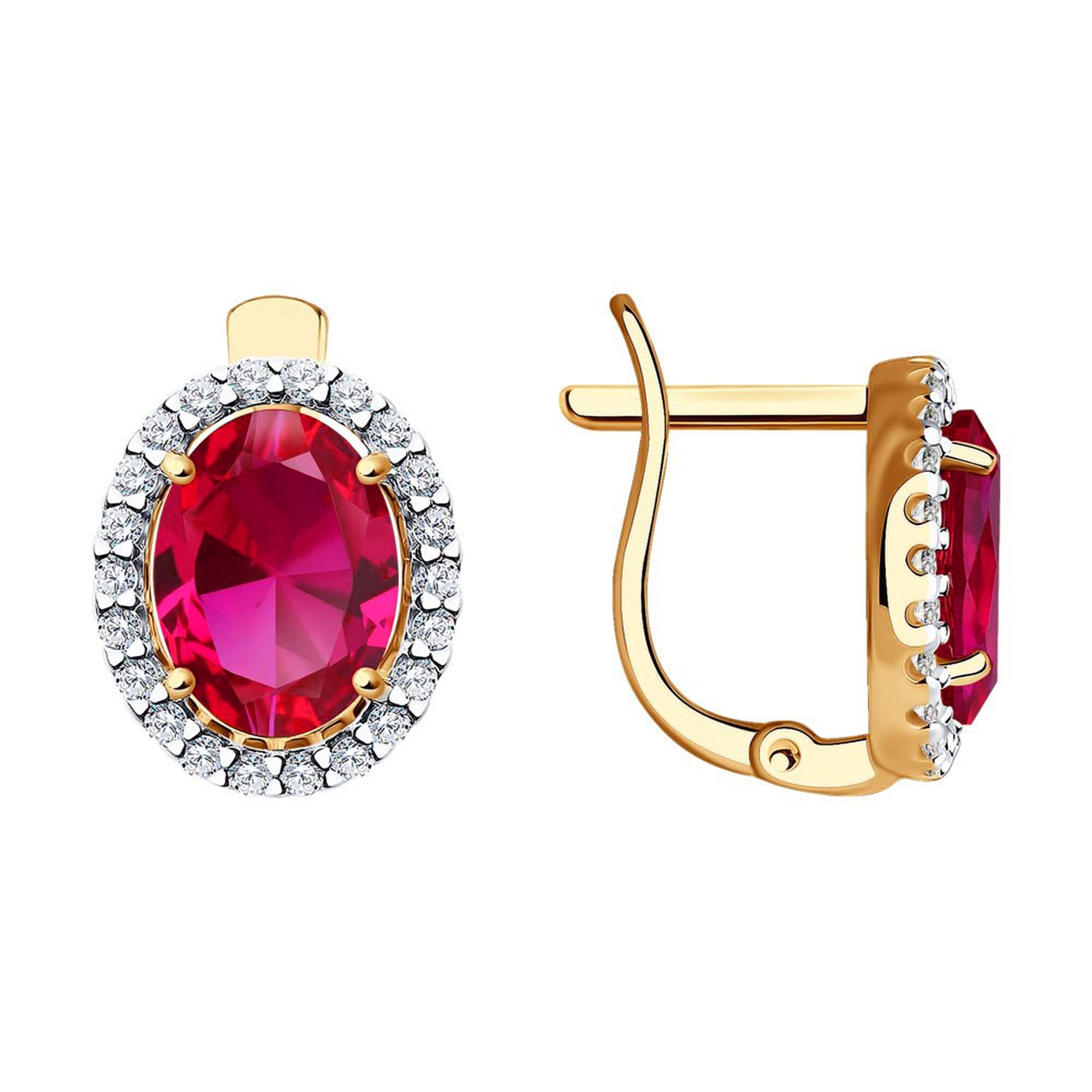 Серьги, красное золото, 585 проба, корунд, фианит