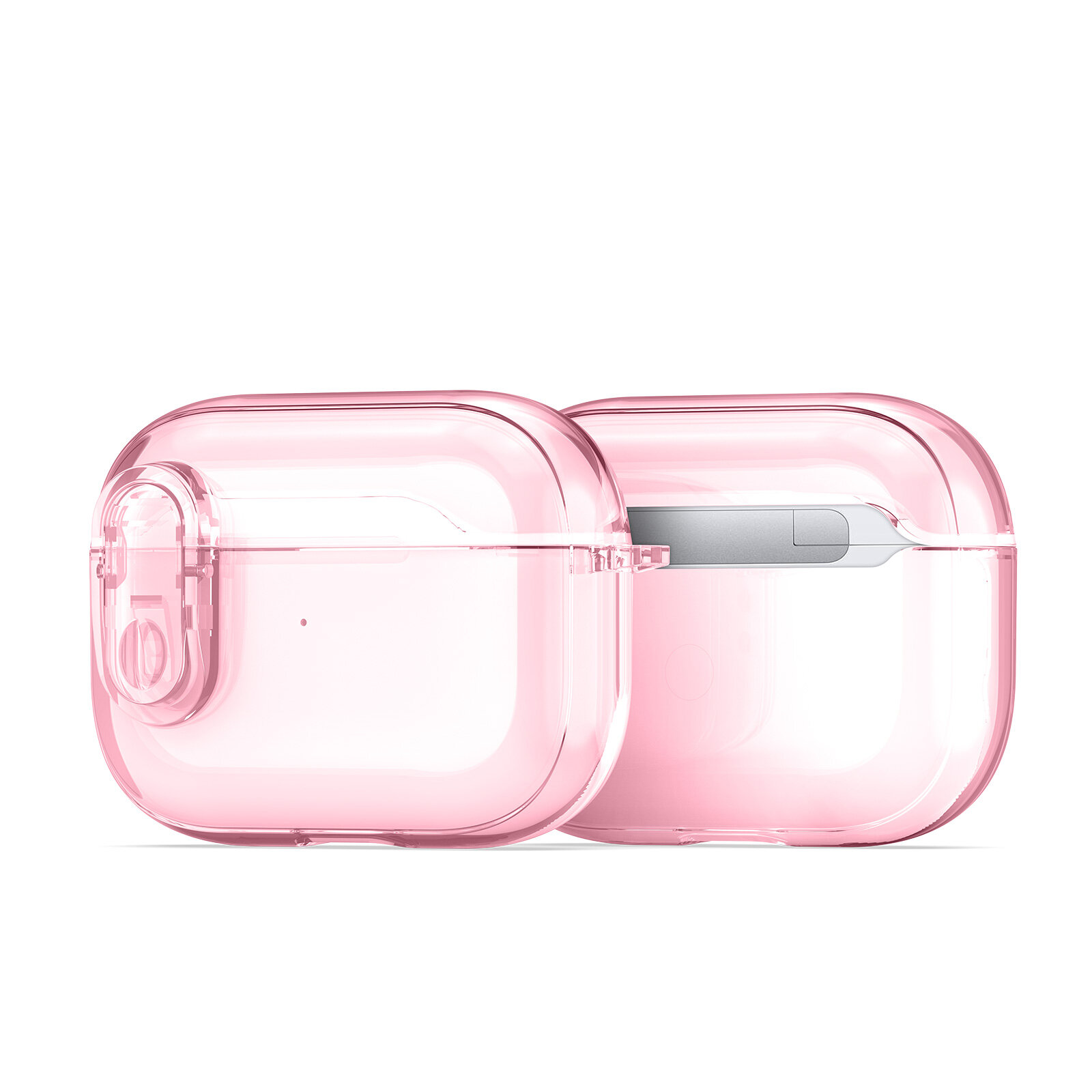Прозрачный чехол розового цвета от Dux Ducis для наушников AirPods Pro 2, серия PECL Series Case, в комплекте с карабином