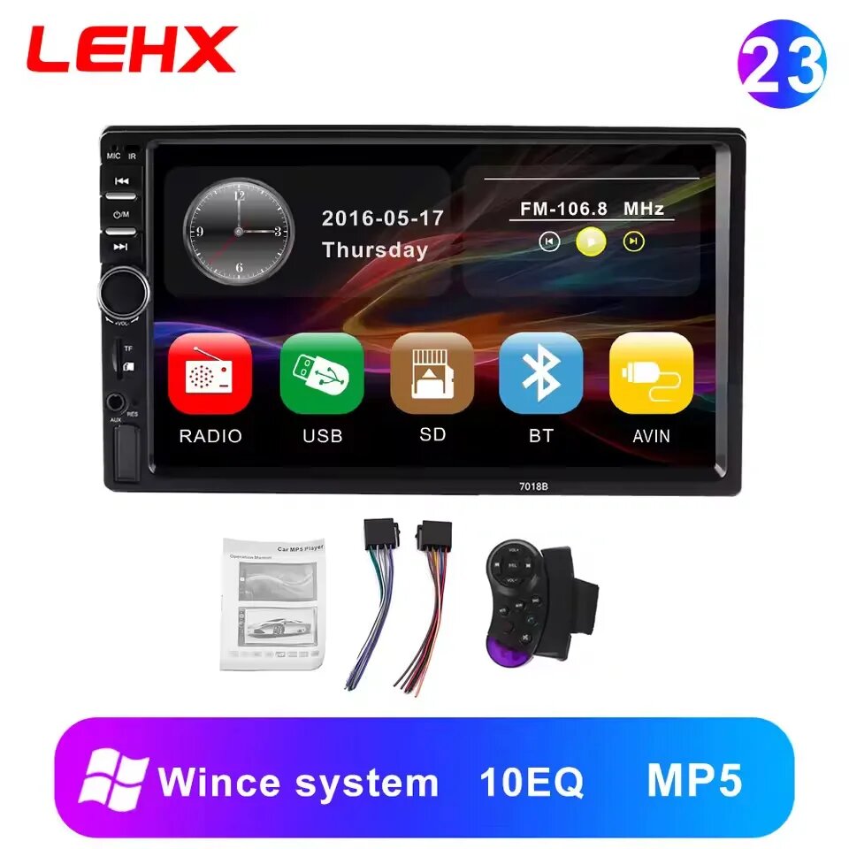 Автомагнитола LEHX 2 Din, стерео, FM, mp5-плеер, Bluetooth, сенсорный экран 7 дюймов, USB, SD 7018-0