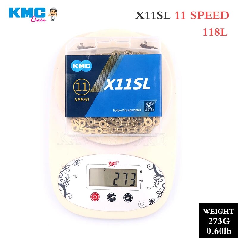KMC цепь для велосипеда 6-12 скоростей 11S X11SL 118L Gold
