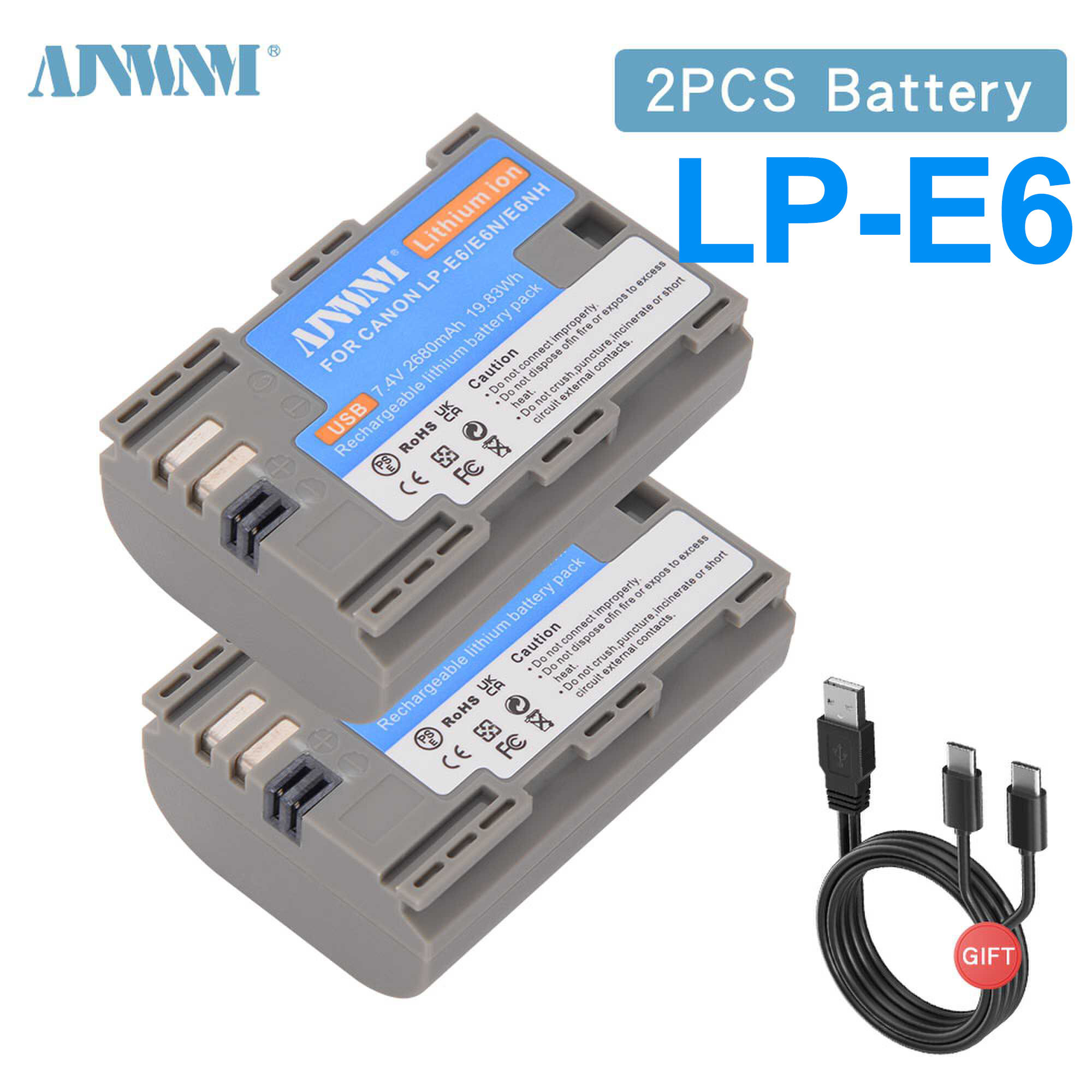 2 шт LP-E6D LP-E6NH аккумулятор с USB-входом для Canon EOS 5DS R 5D Mark II 5D Mark III 6D 7D 70D 80D аксессуары для камеры