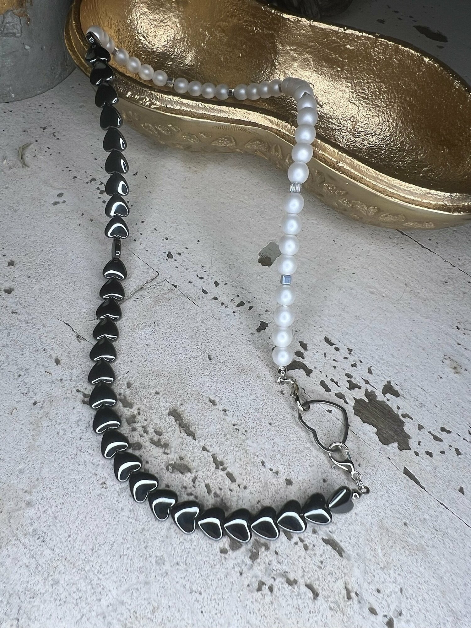 Колье, жемчуг имитация, гематит