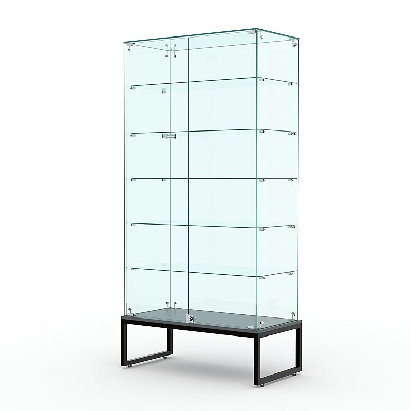 Витрина стеклянная "лофт стиль подиум" №509 (с дверками, задняя стенка - стекло), Темно-Серый