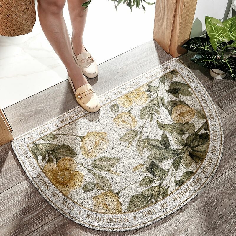 Ковер пвх в прихожую DEXI, полукруглый коврик придверный, 45 на 75 cm, нескользящий коврик на пол, соскребите пятна и снег, цветочный узор