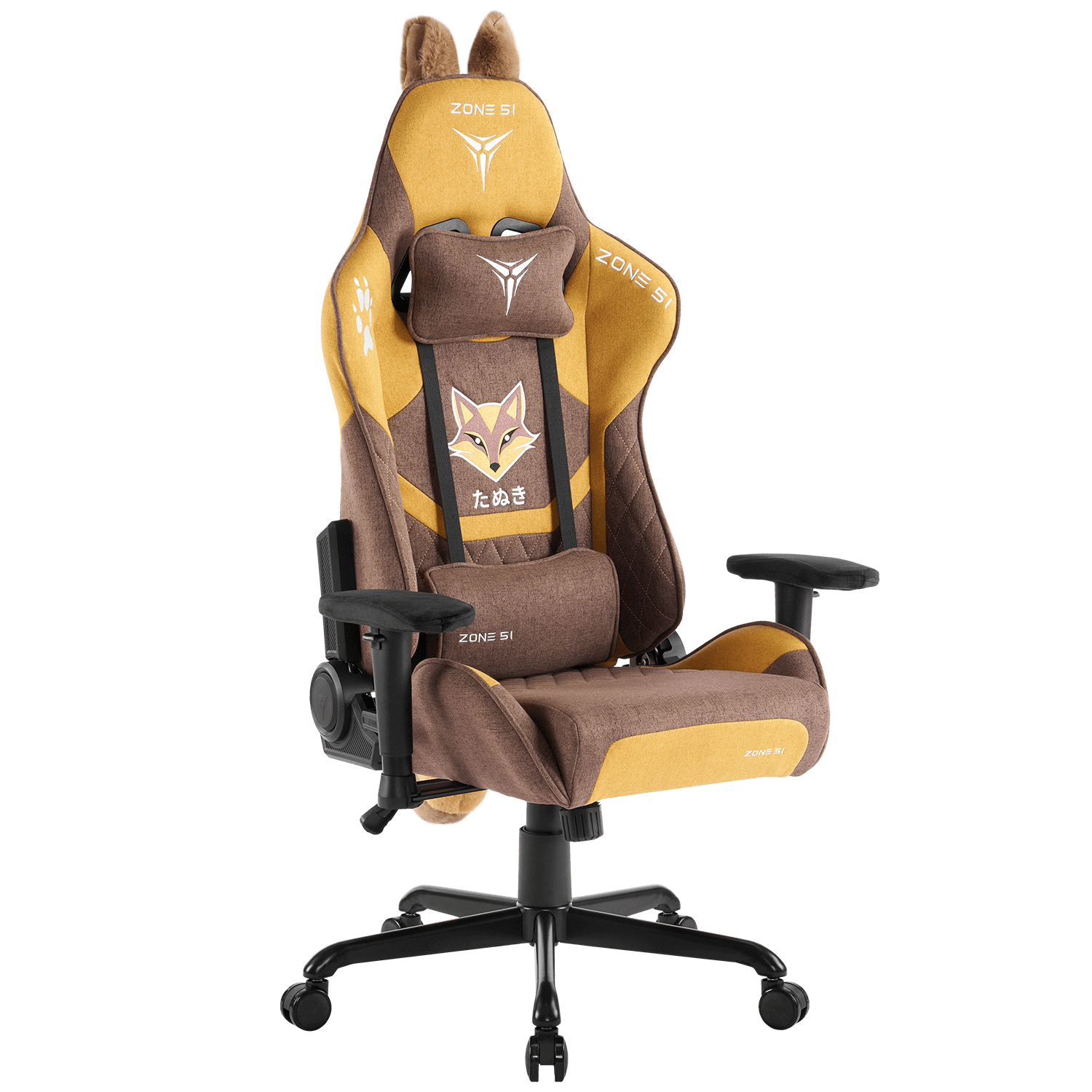Кресло компьютерное игровое ZONE 51 TANUKI, Brown/Orange, ткань