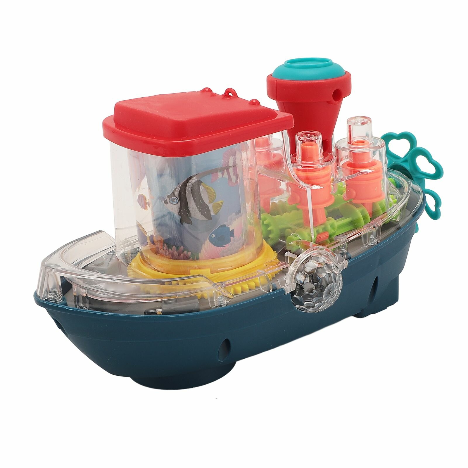 Прозрачный корабль с шестеренками, проекция, музыка, электрический