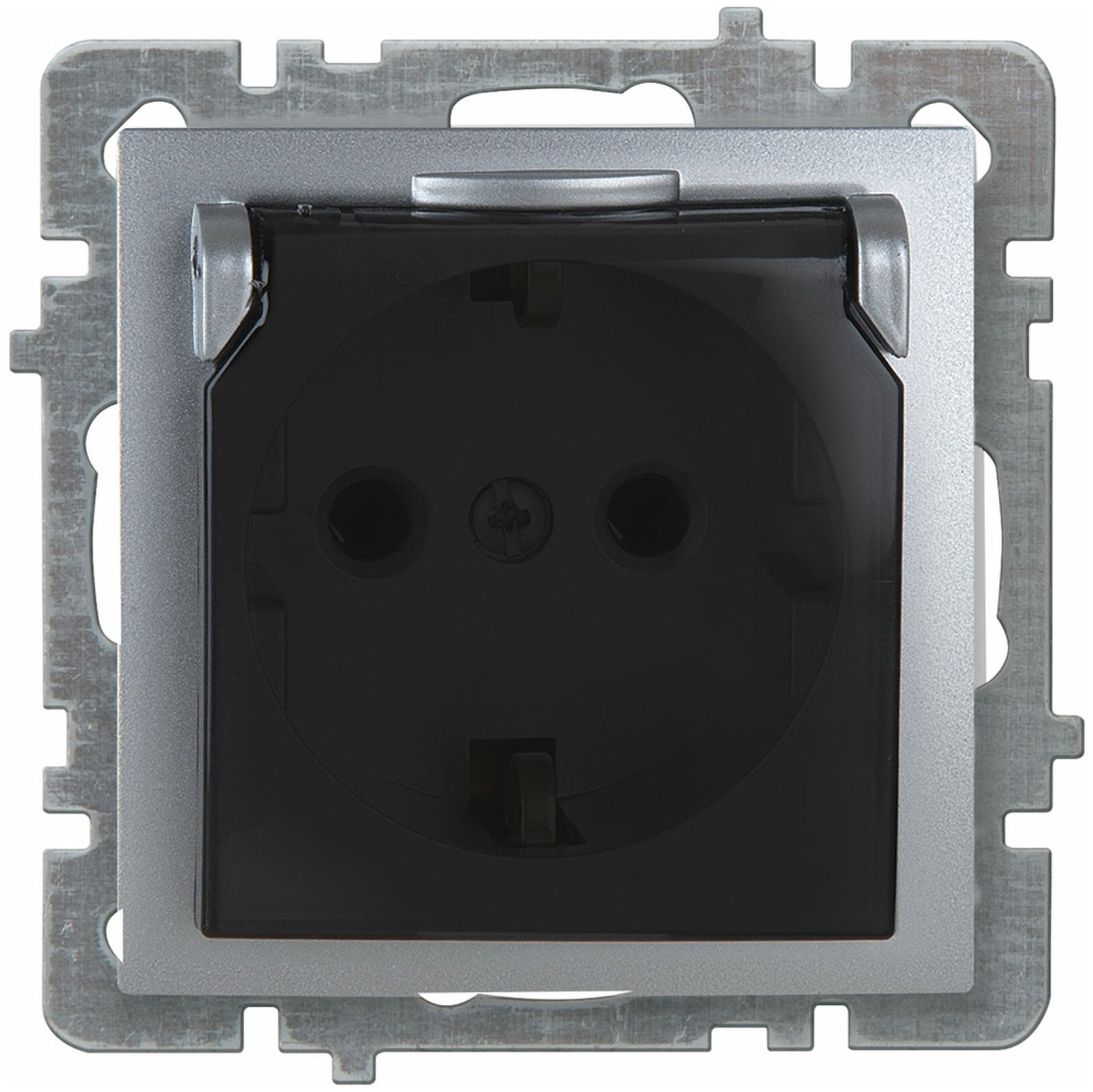 Nilson Механизм розетки 1СП з/к серебро с крышкой Touran/Alegra metallic 24130418 .