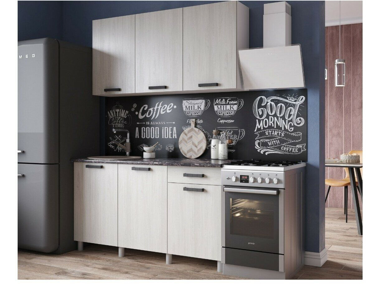 Кухонный гарнитур 1,5м для маленькой кухни, с фасадами ЛДСП, Ясень Анкор Светлый