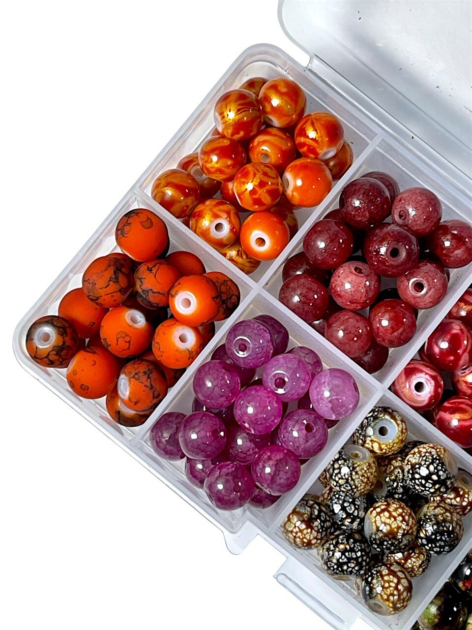 Стеклянные бусины для браслетов, 10 цветов в контейнере (200 бусин)