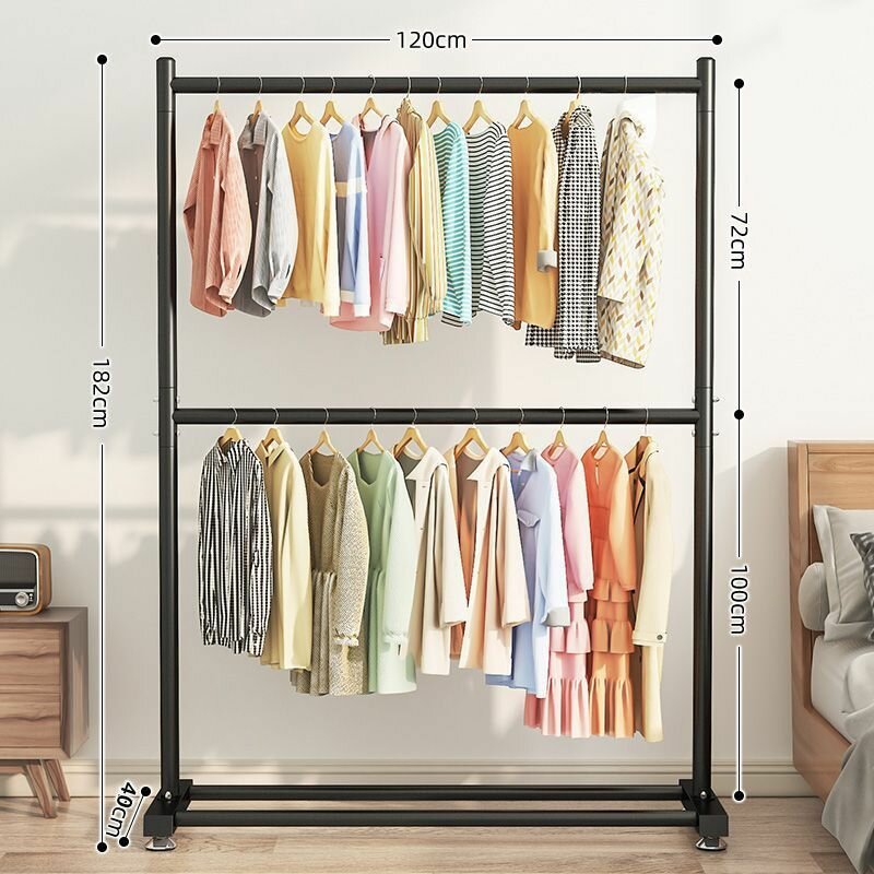 Напольная металлическая вешалка-рейл 182 см для длинной одежды — прочная стойка до 100 кг, регулируемая 60-150 см