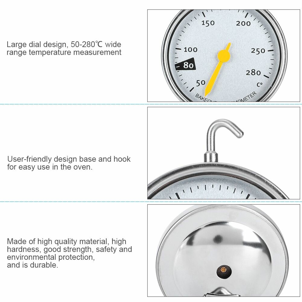Термометр для духовки с большим циферблатом из нержавеющей стали и крючком, кухонные измерительные инструменты, 50-280