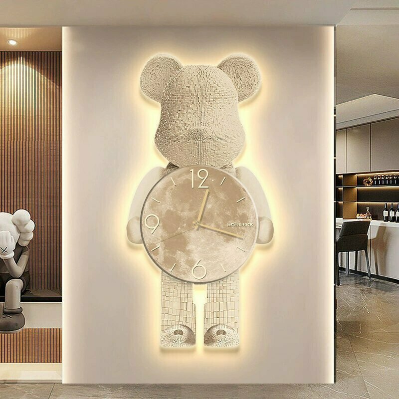 Медвежий кирпич Настенные часы, украшение для гостиной, маленькие, 21 см х 40 см, со светом. usb-кабель длиной 1,5 м
