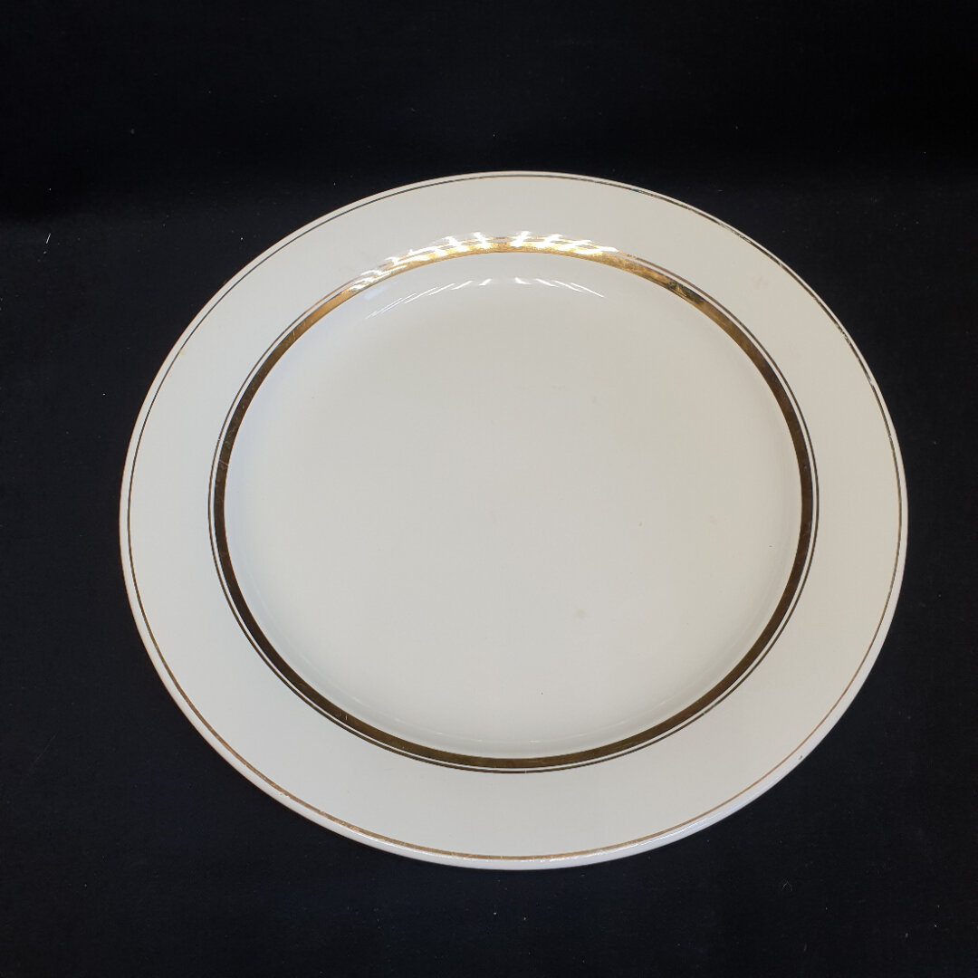 Блюдо "Золотая Лента", диаметр 35 см, есть кракелюр, ЗиК Конаково, СССР