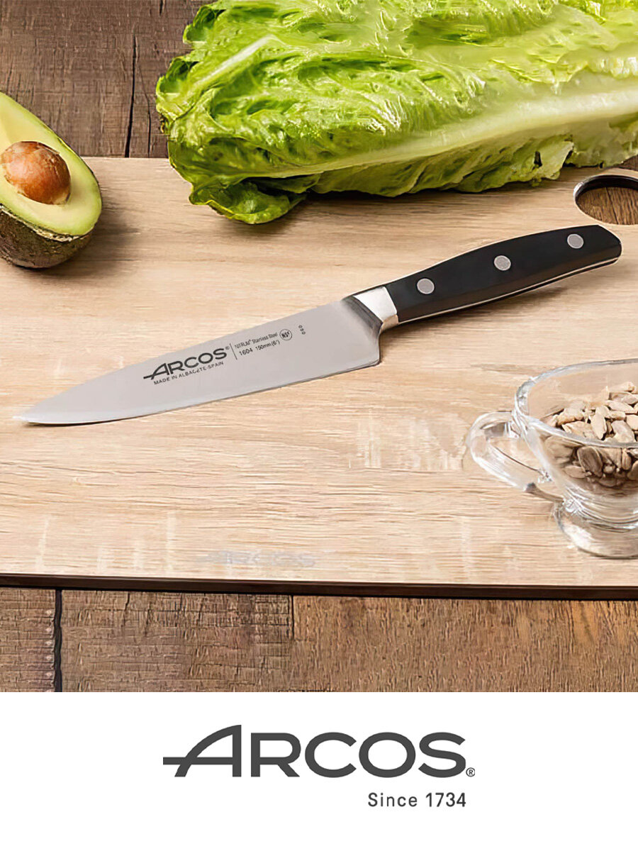 Нож для нарезки Arcos Manhattan, лезвие 15 см, двусторонняя заточка