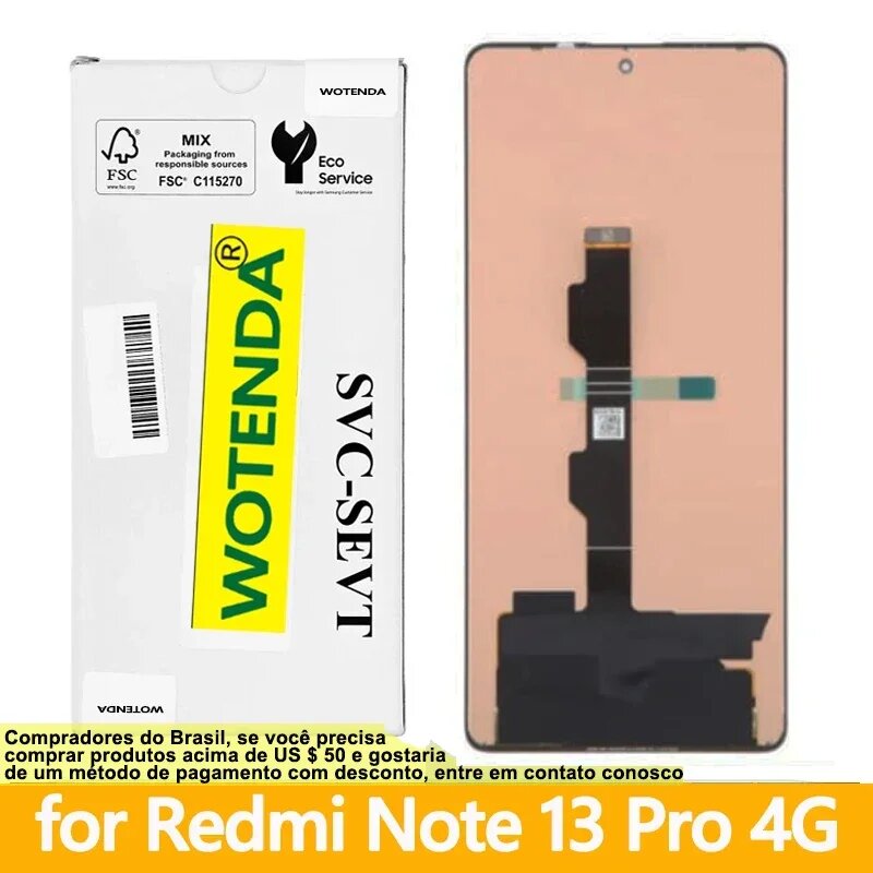 6,67 'оригинальный AMOLED 120 Гц для Xiaomi Redmi Note 13 Pro 4G ЖК-дисплей Note13 Black No frame