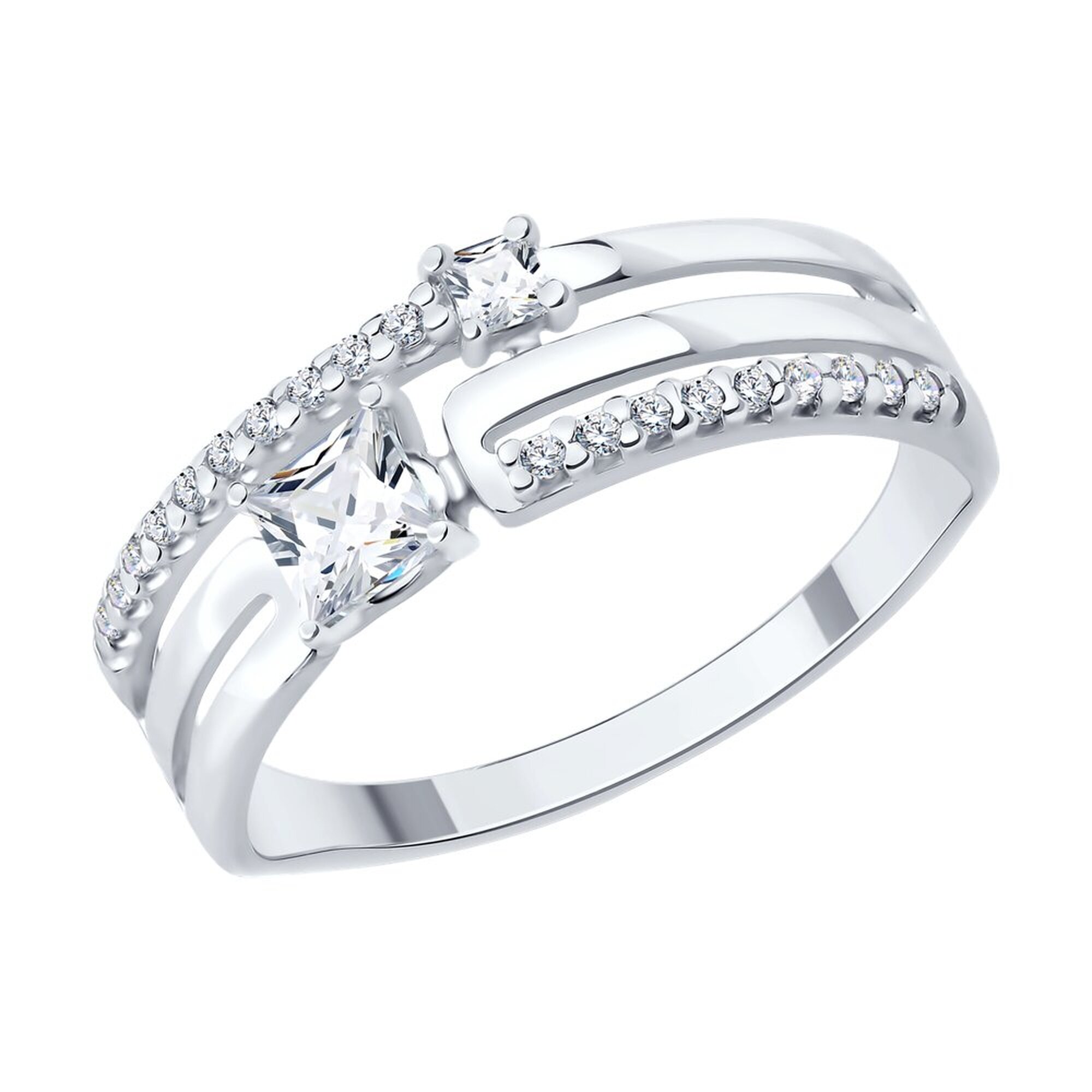 Кольцо, серебро, 925 проба, родирование, фианит