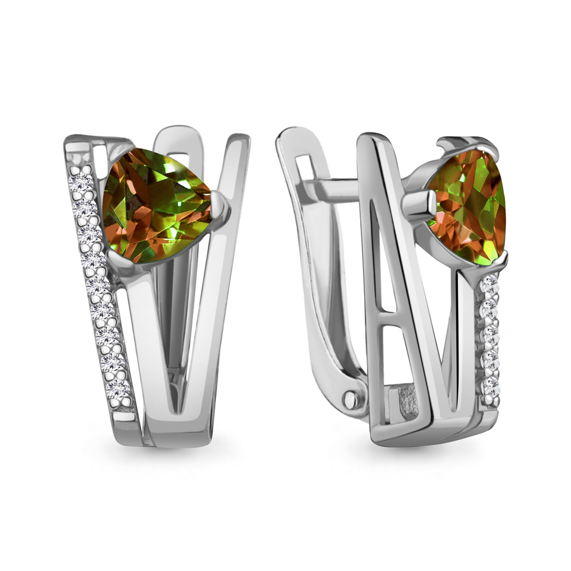 Серьги, серебро, 925 проба, родирование, султанит, фианит