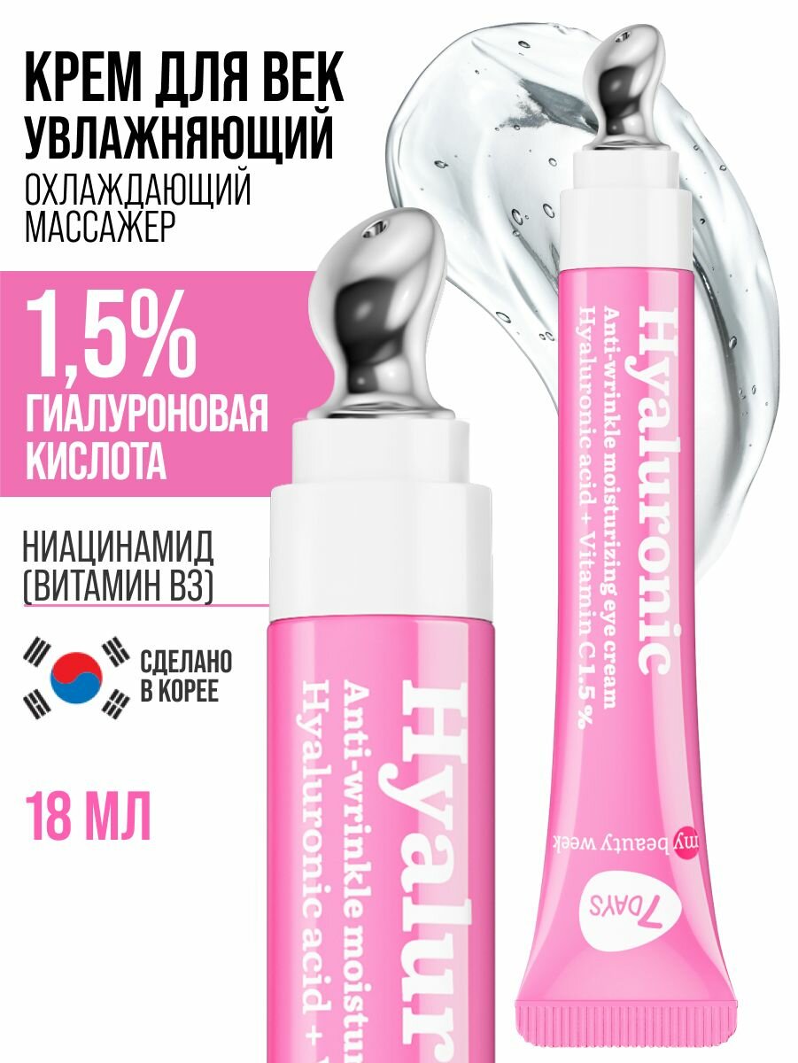 Крем для век увлажняющий от отеков HYALURONIC, массажер охлаждающий