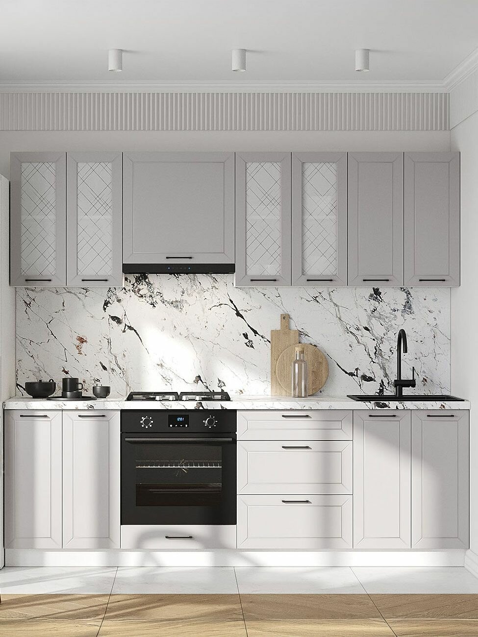 Кухонный гарнитур Сектор 2.4 м, мебель для дома и кухни, со стеклом, Белый / Нео / Стекло