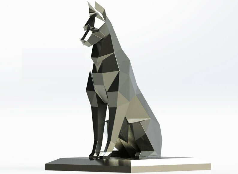 Полигональная фигура стальной Доберман, геометрический полигональный металлический декор интерьера