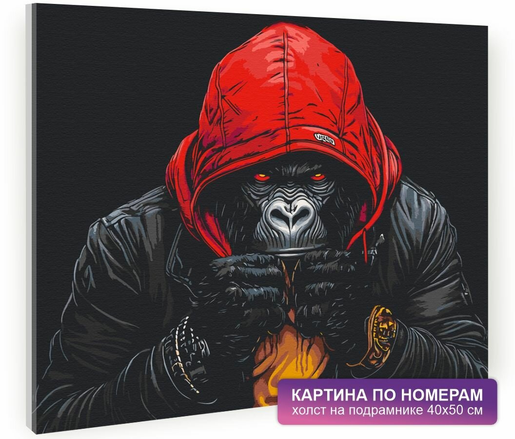 Картина по номерам на холсте с подрамником 40х50 см. Природа, животные, рыбы, птицы. "Обезьяна. Горилла. Шимпанзе", арт. 5994/