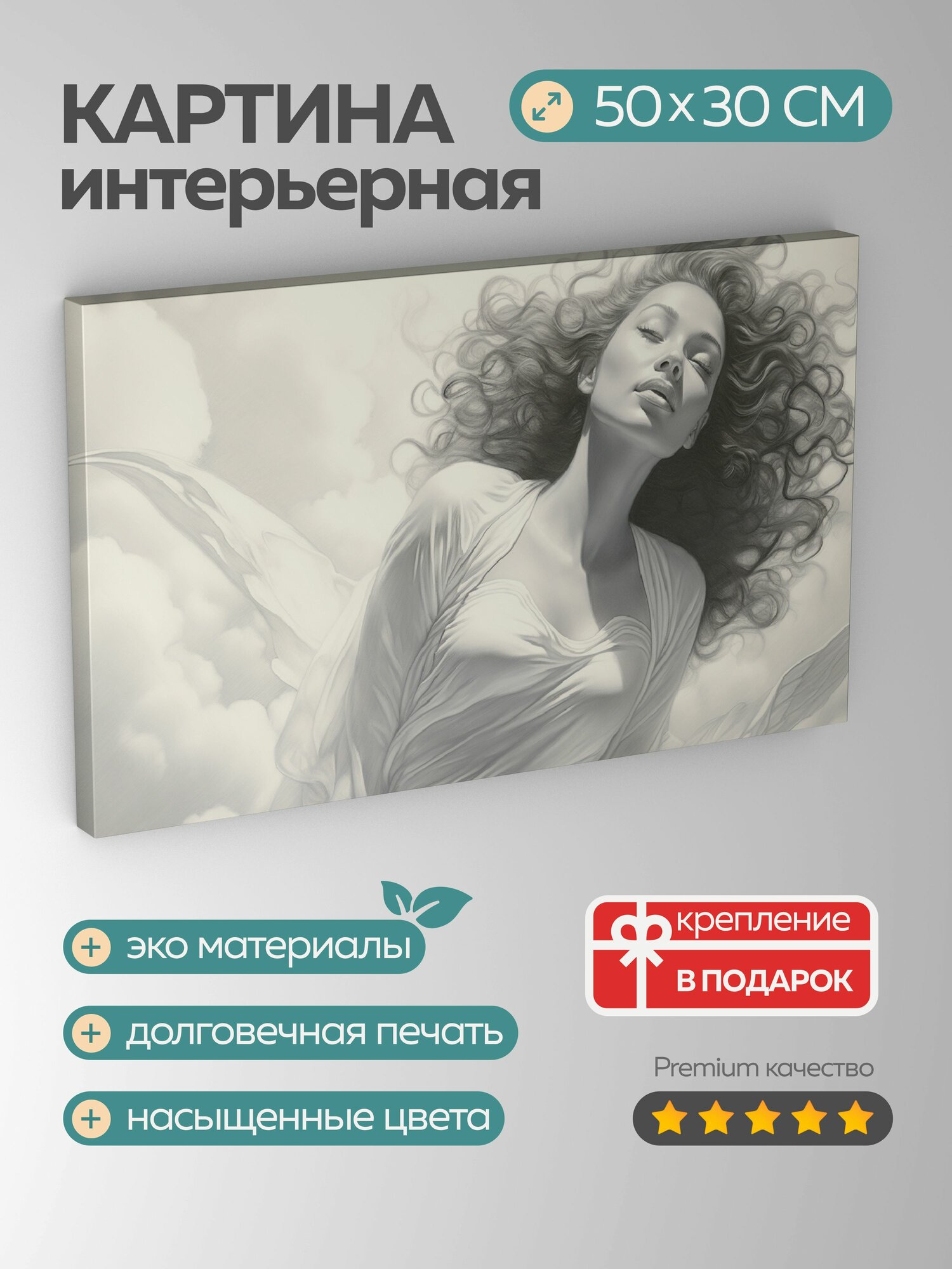 Картина на холсте интерьерная 50х30 см, картина, графитовый набросок, ангельское сопрано, голос, грация, высокие ноты